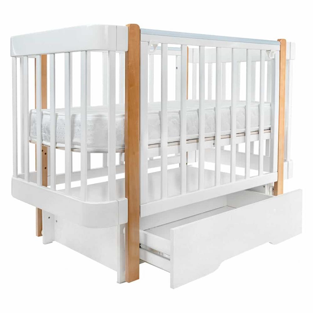 Кроватка детская PITUSO Olivia (маятник/ящик/автостенка) Белый-Бук